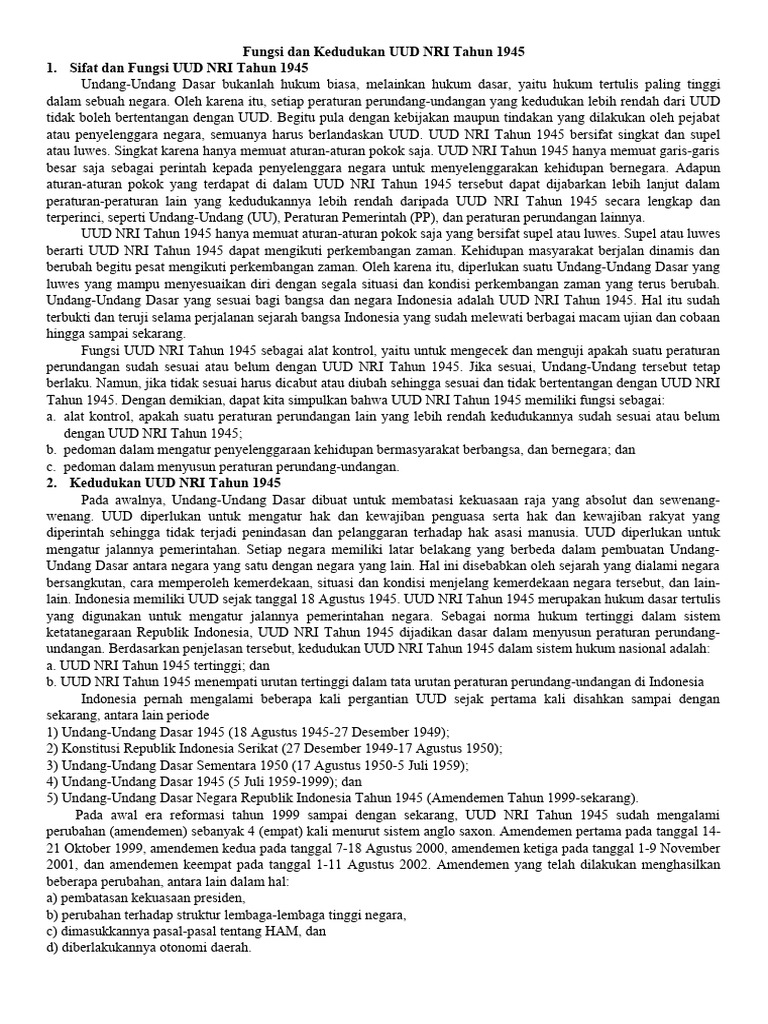 Fungsi dan Kedudukan UUD NRI 1945 | PDF | Ilmu Sosial | Hukum
