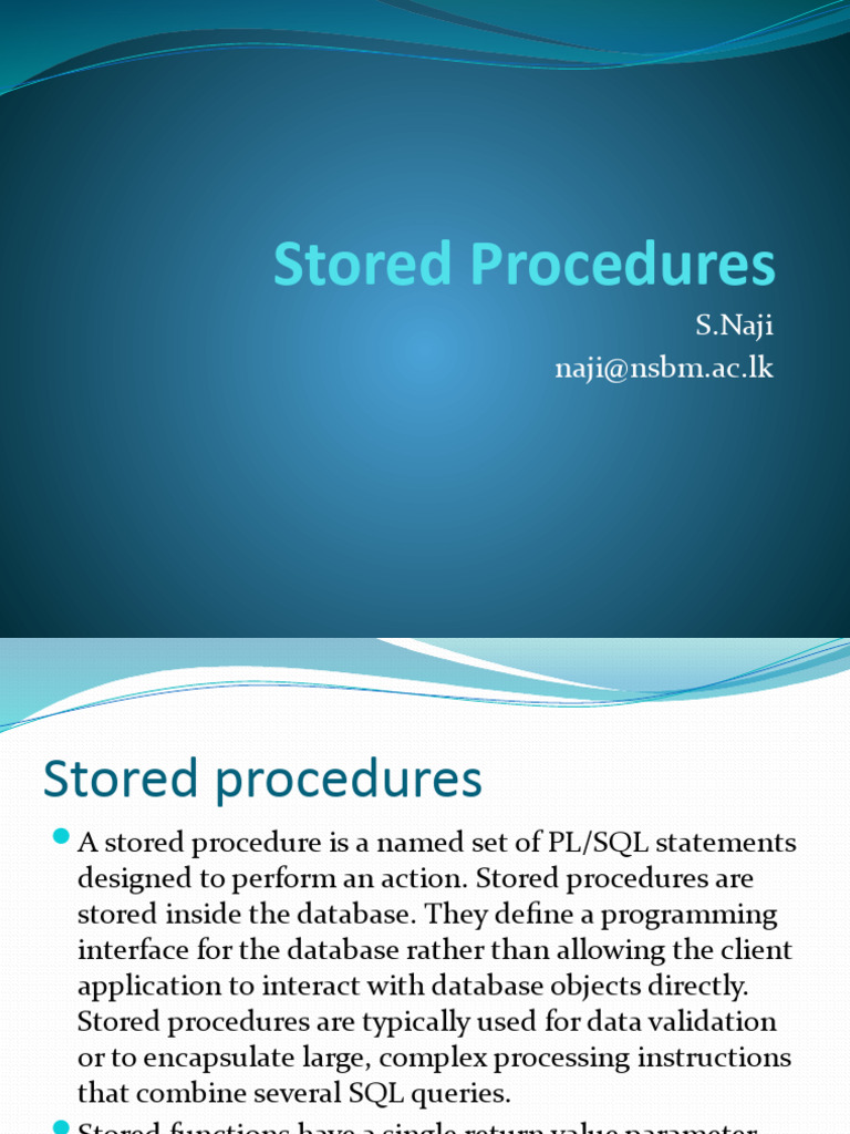 Stored Procedures | PDF | Databases | Sql