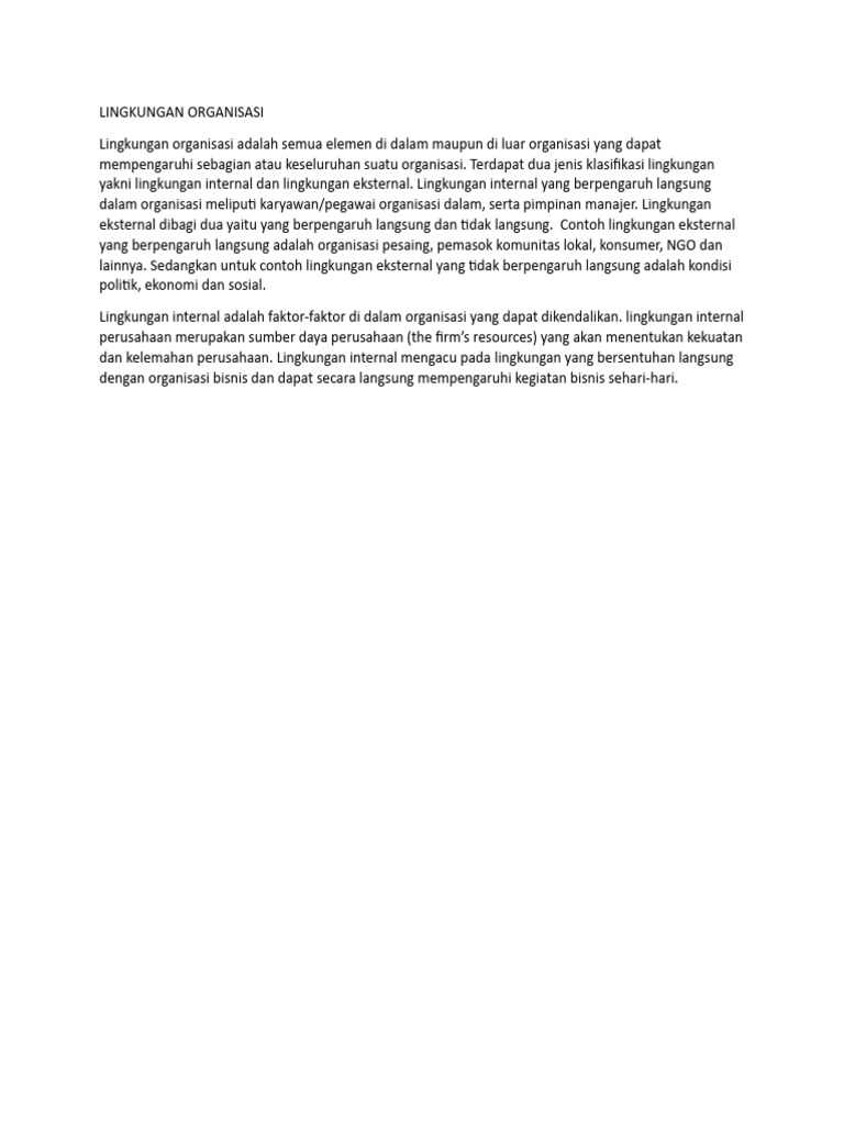 Lingkungan Organisasi: Internal dan Eksternal | PDF | Karier & Perkembangan