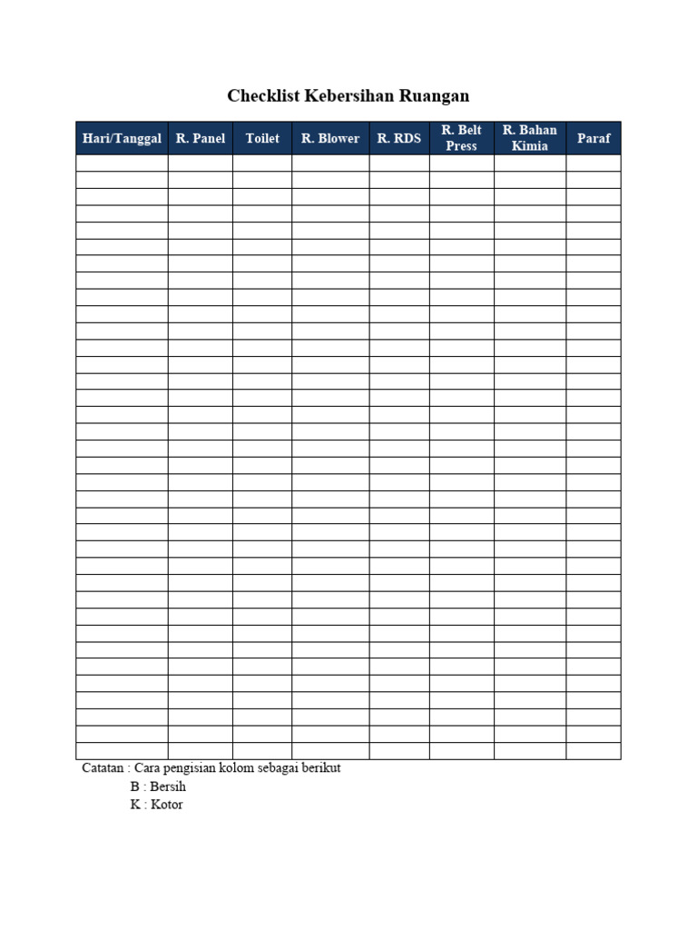 Checklist Kebersihan Ruangan | PDF