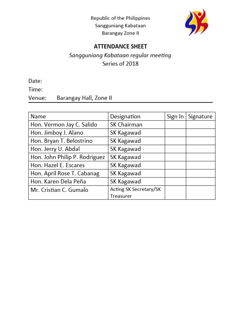 ATTENDANCE Sheet For Minutes | PDF | Government | Youth Organizations
