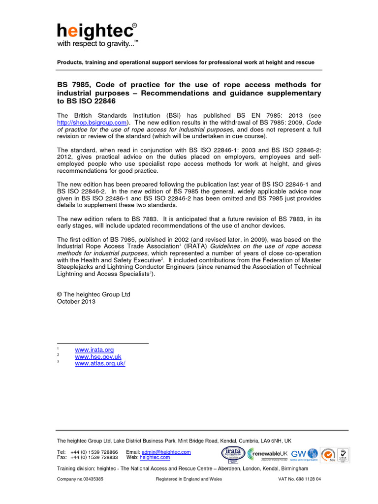 BS 7985: Rope Access Standards Guide | PDF