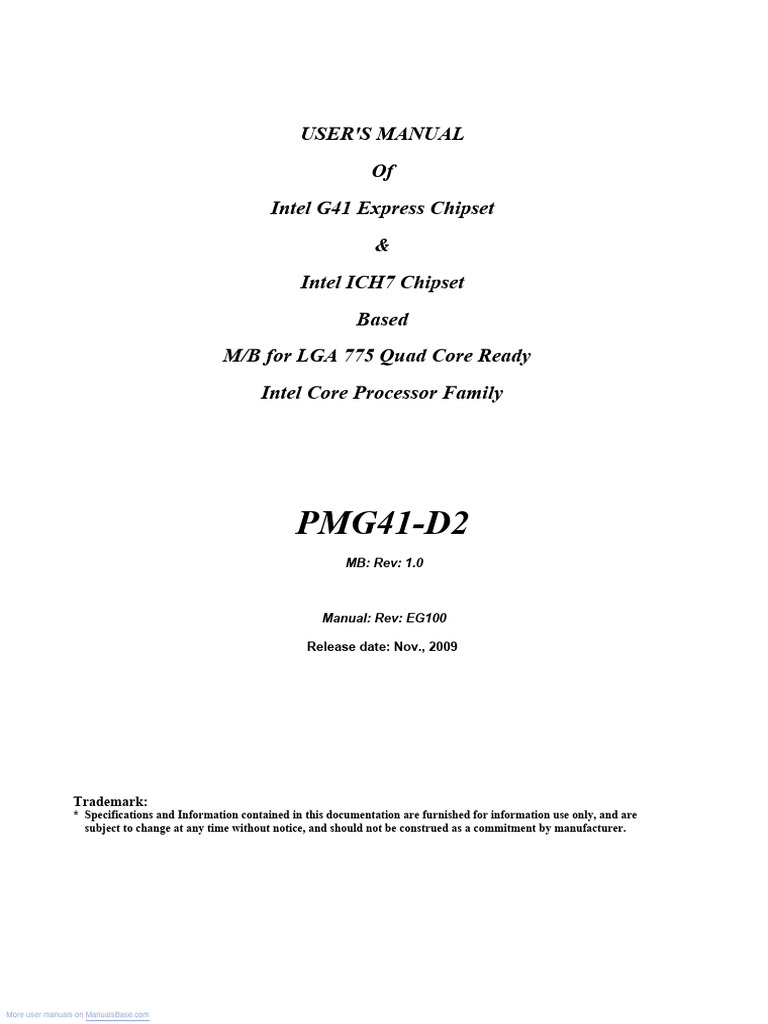 Manual Intel G41 EXPRESS CHIPSET PMG41-D2 | PDF | Bios | Usb