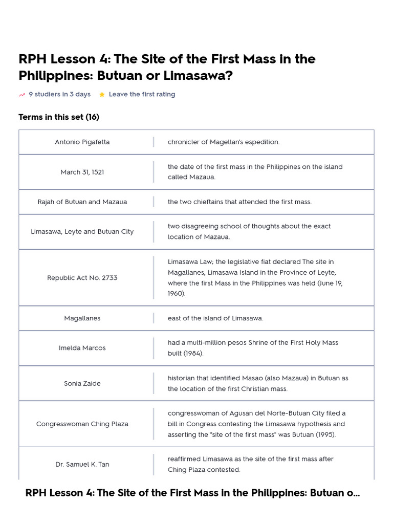RPH Lesson 4 - The Site of The First Mass in The Philippines - Butuan ...