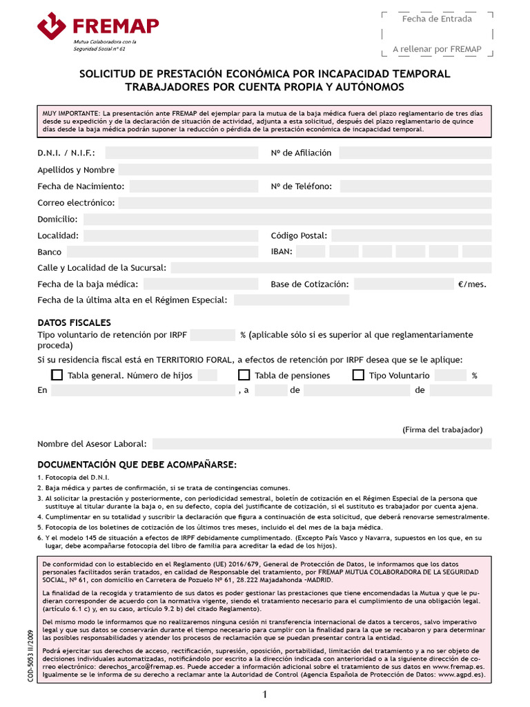 Modelo Solicitud Pago Directo Fremap Trabajadores Cuanta Ajena | PDF