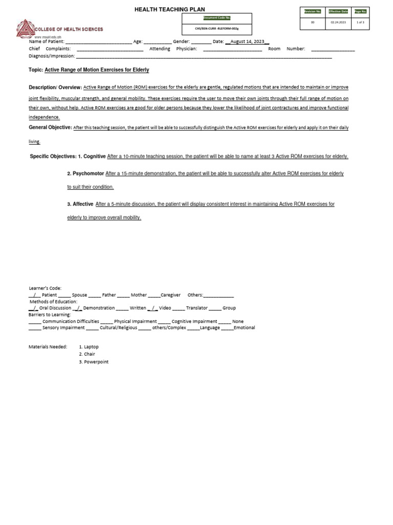 Arom Exercises Forelderly Pdf Learning Teaching Method