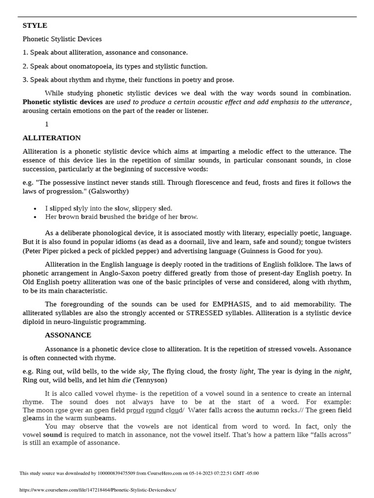 Phonetic Stylistic Devices | PDF | Poetry | Rhythm