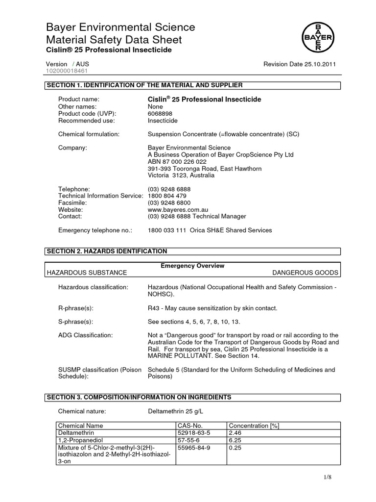 MSDS Cislin 25 Ec | PDF