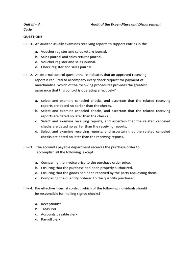 III - A Audit of The Expenditure and Disbursements Cycle | PDF ...