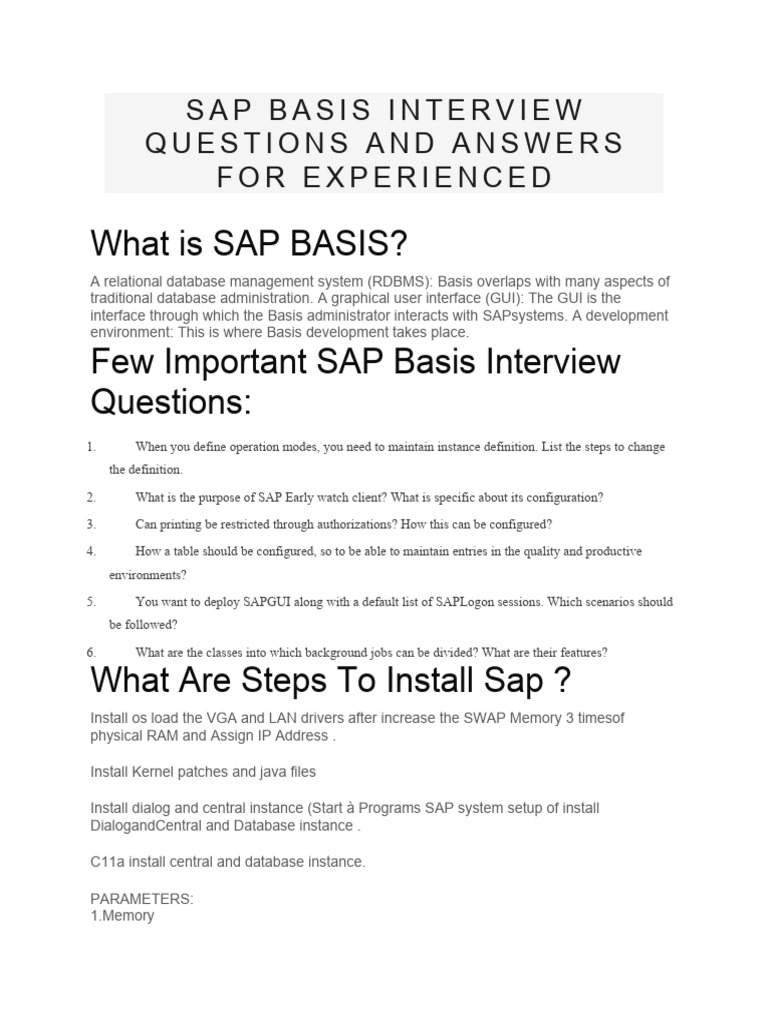 Sap Basis Interview Questions and Answers For Experienced | PDF | Operating System | Databases