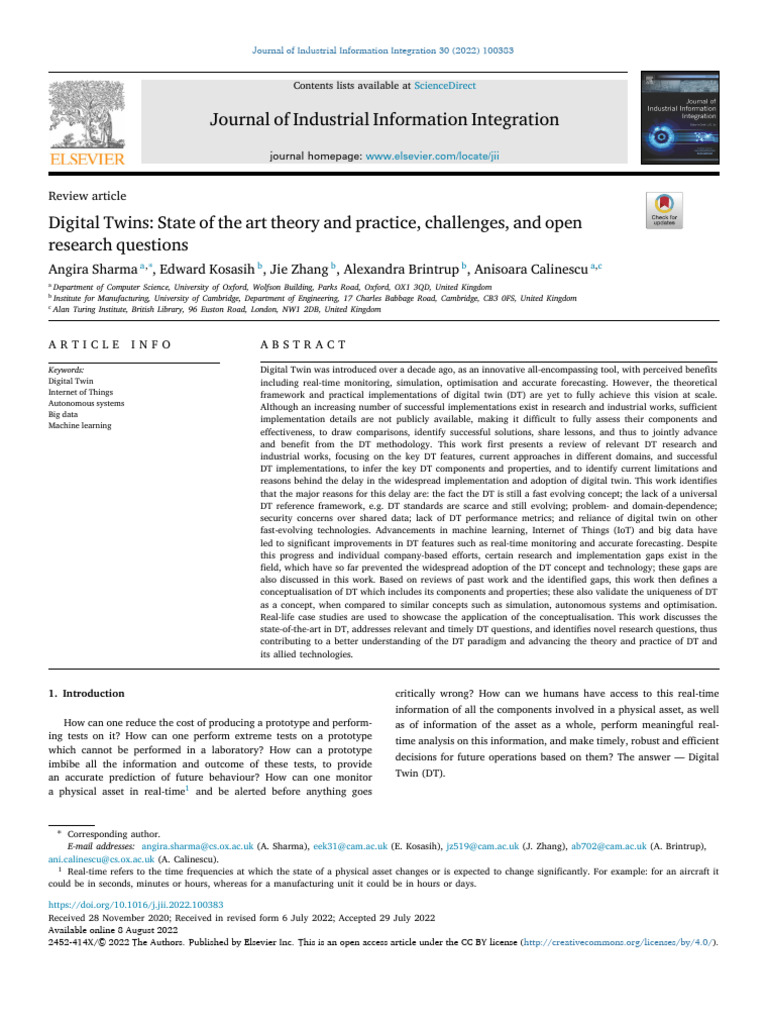 Digital Twin JIII 2022-1-s2.0-S2452414X22000516-main | PDF | Product ...