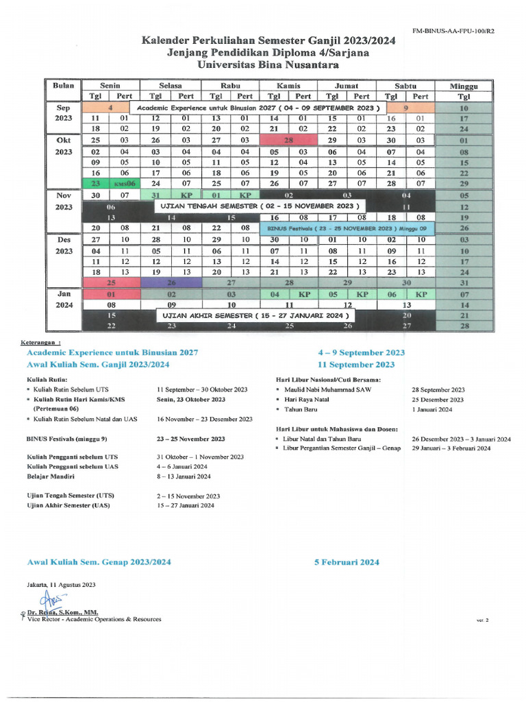 Kalender Perkuliahan S1 Semester Ganjil 2023-2024 | PDF