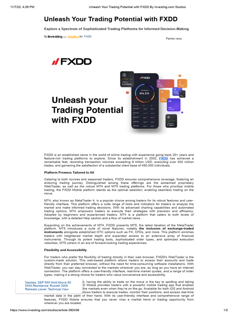 Unleash Your Trading Potential With FXDD by Investing - Com Studios ... Unleash Your Trading Potential With FXDD by Investing - Com Studios ...