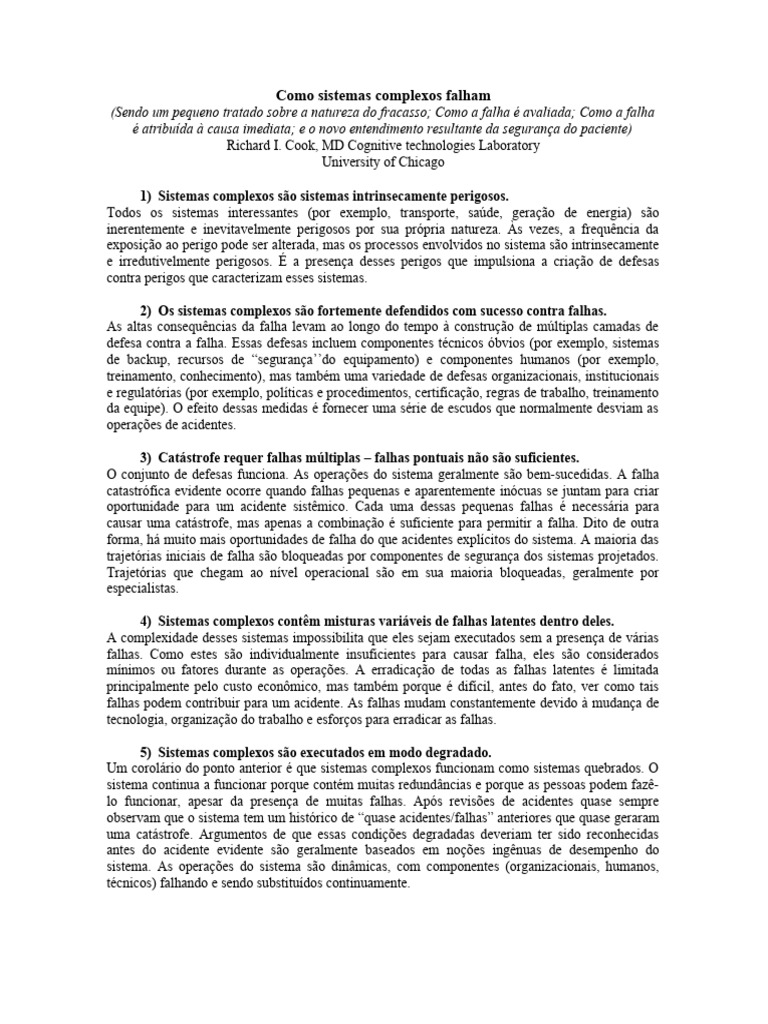 How Complex Systems Fail | PDF | Humano | Sociologia