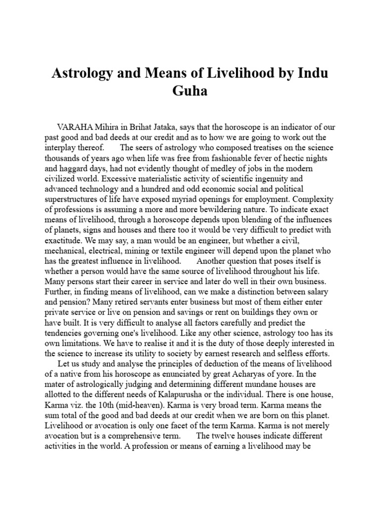 Astrology and Means of Livelihood by Indu Guha | Download Free PDF ...