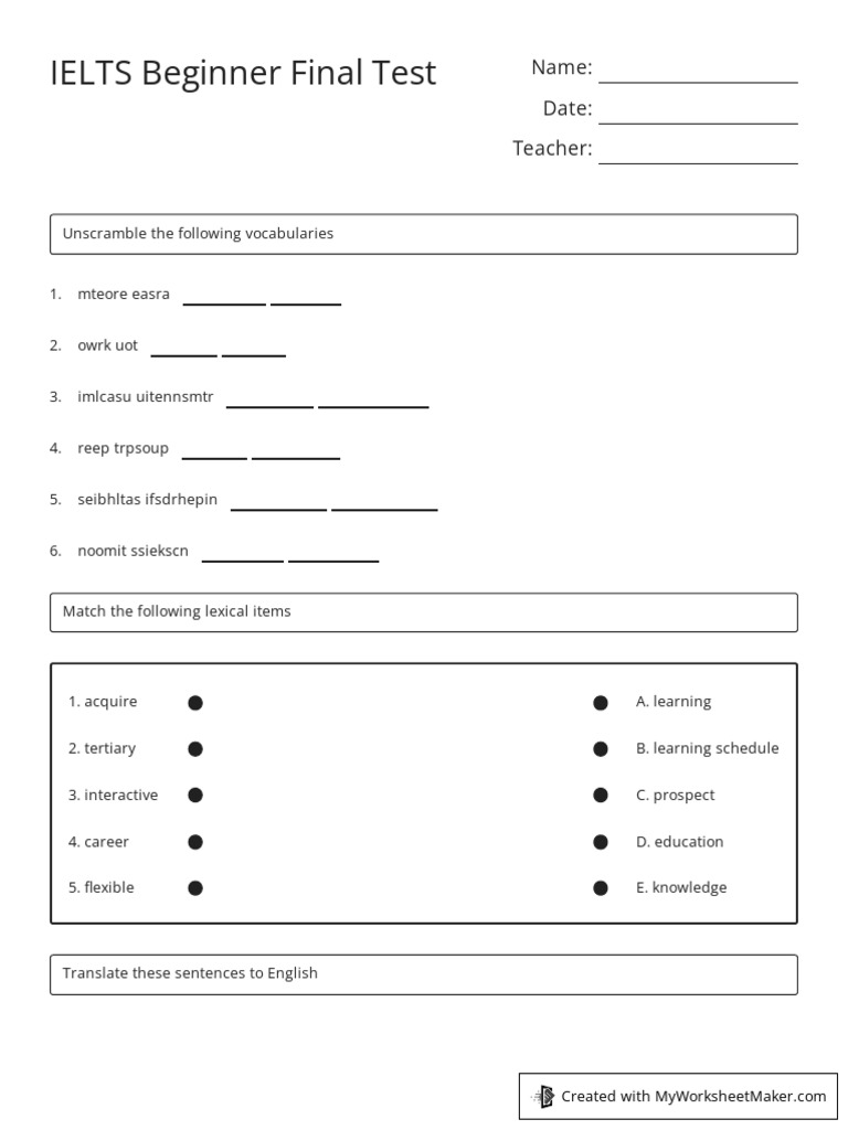 Ielts Beginner Final Test | PDF