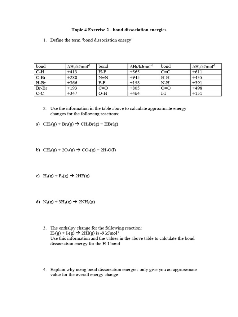 Bond Dissociation Energies and Calculations | PDF | Science & Mathematics