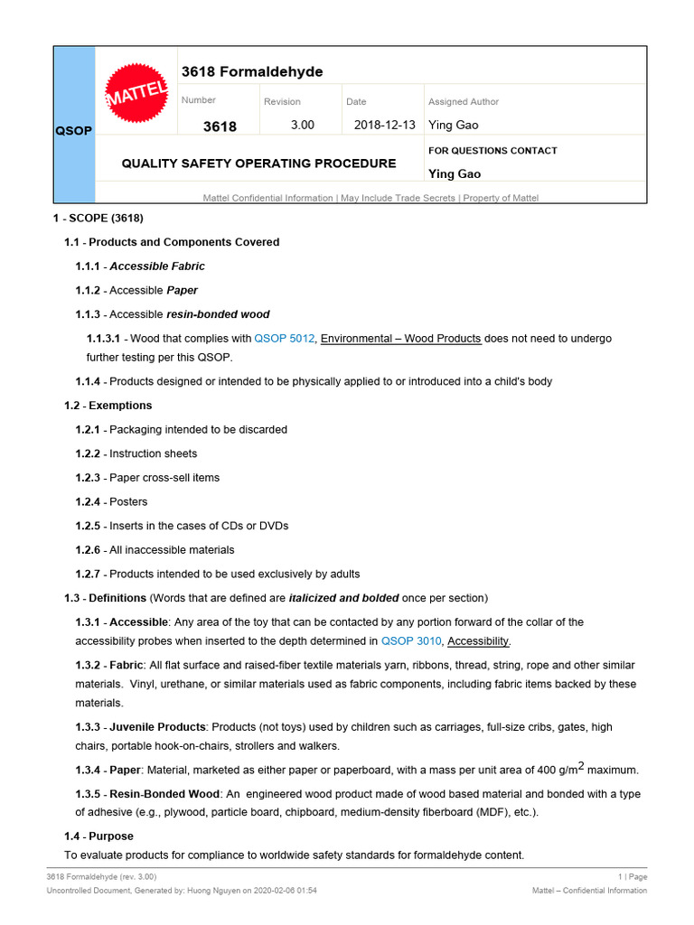 Released Procedures ReleasedProcedures 3618 | PDF | Formaldehyde | Textiles