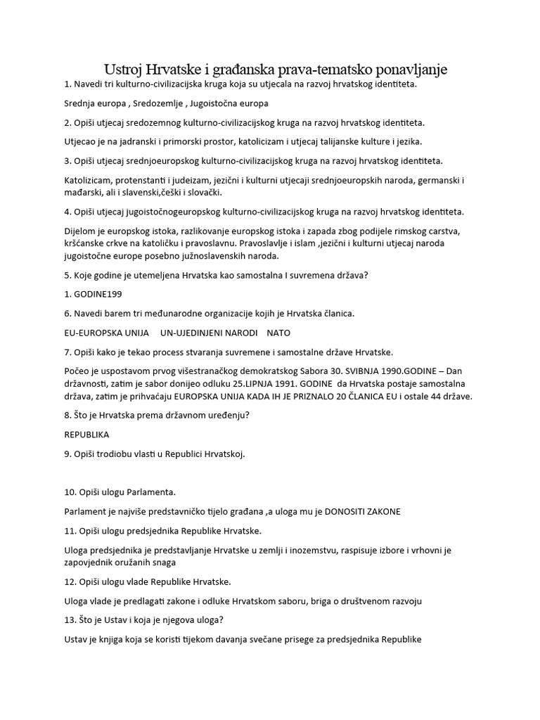 Ustroj Hrvatske I Građanska Prava | PDF