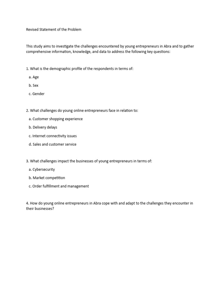 Revised Statement of The Problem | PDF