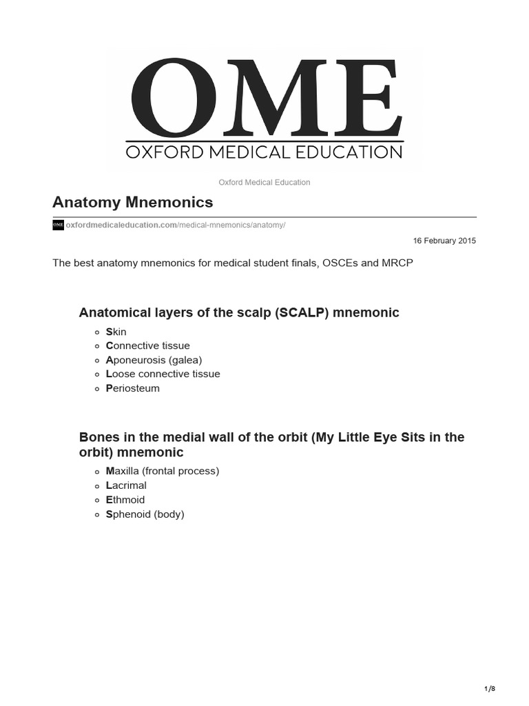 Anatomy Mnemonics for Med Students | PDF | Human Anatomy ...