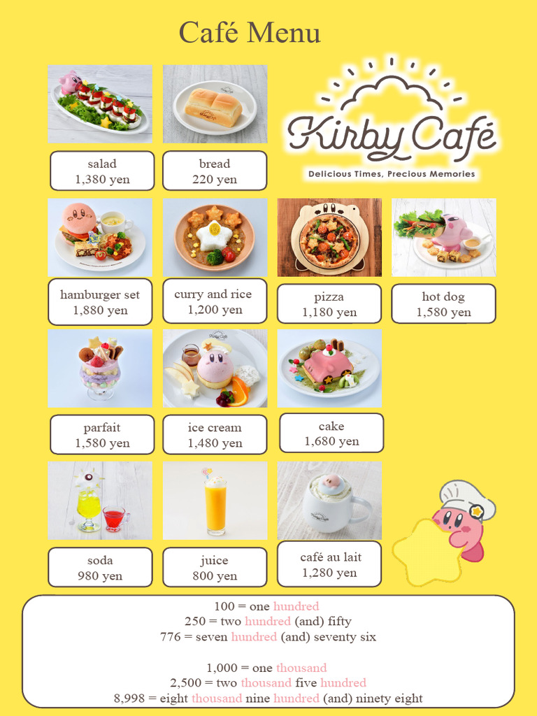 Kirby Café Menu Items and Prices | PDF