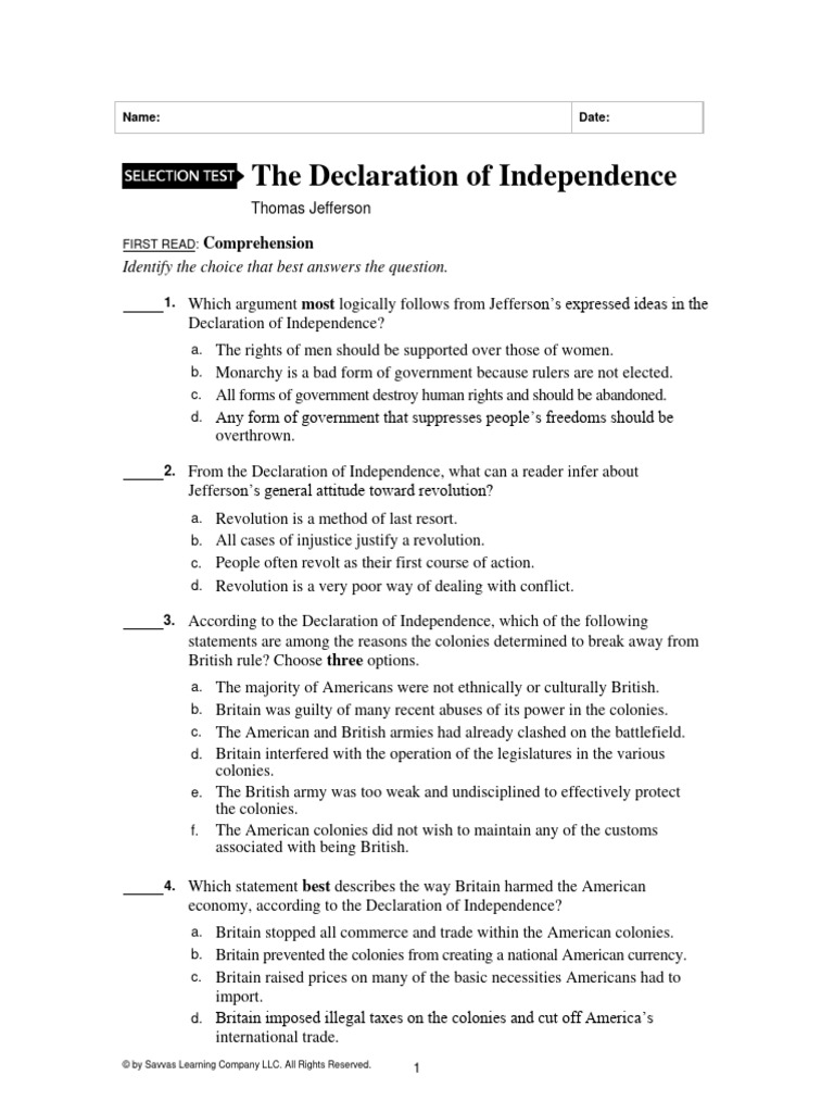 Lit17 Ev g11 U1 Awc ST Jeff Test | PDF | United States Declaration Of ...