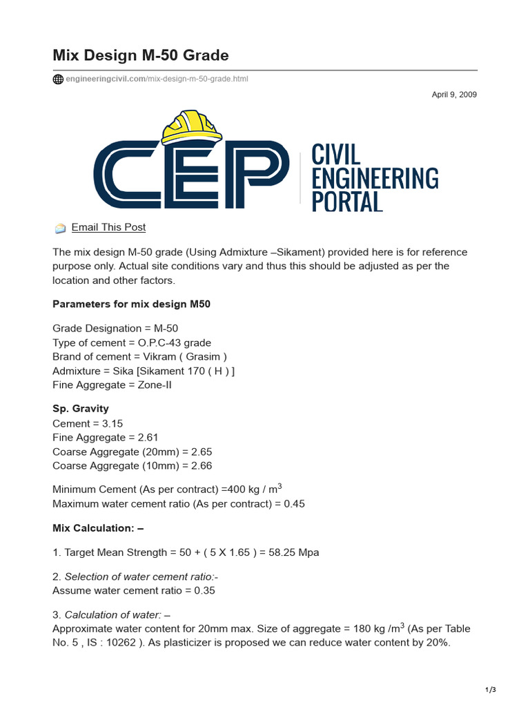 Mix Design M-50 Grade | PDF | Concrete | Building Materials
