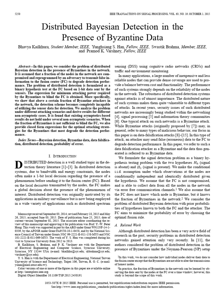 Distributed Bayesian Detection in The Presence of Byzantine Data | PDF