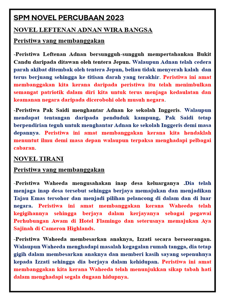 SPM Novel Percubaan 2023 | PDF