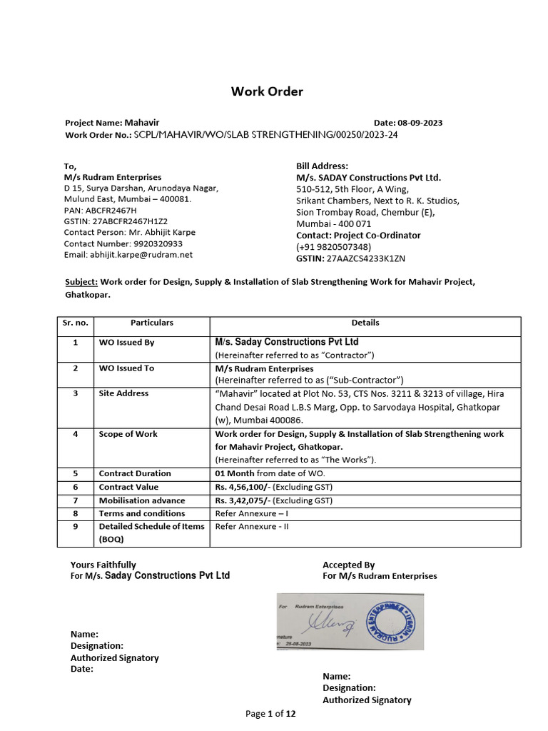Work Order | PDF | Taxes | Indemnity