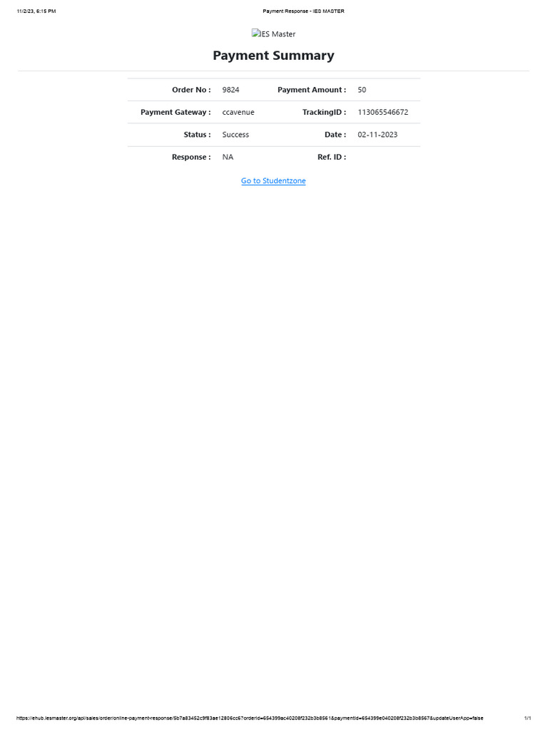 Payment Response - IES MASTER | PDF