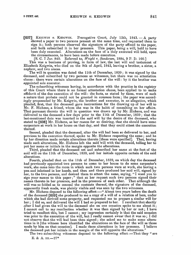 Keigwin V Keigwin (The Witnesses Must Attest The Testator's Signature ...