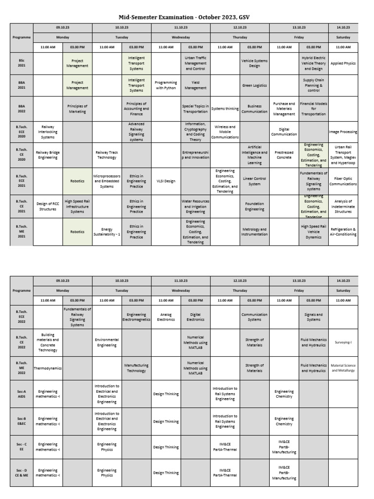 Final Mid-Sem Exam Schedule Oct2023 - CE | PDF Final Mid-Sem Exam Schedule Oct2023 - CE | PDF