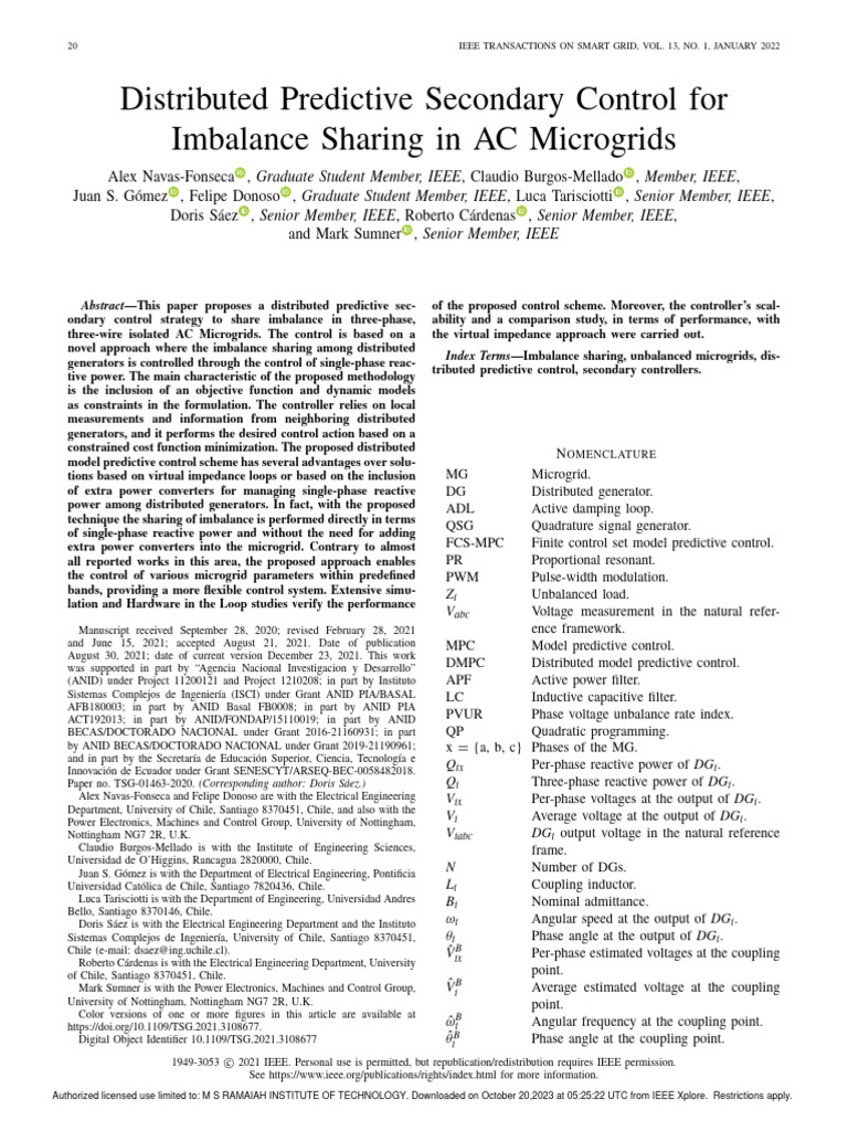 Distributed Predictive Secondary Control For Imbalance Sharing in AC Microgrids | Download Free ...