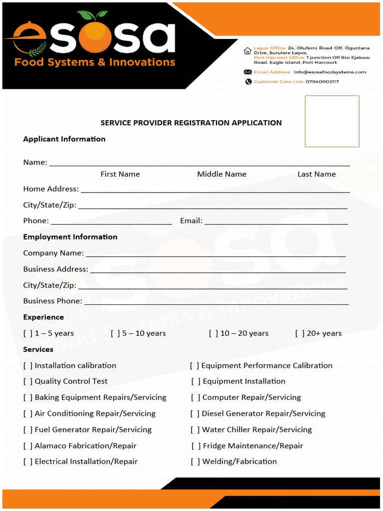 Service Provider Application Form | PDF