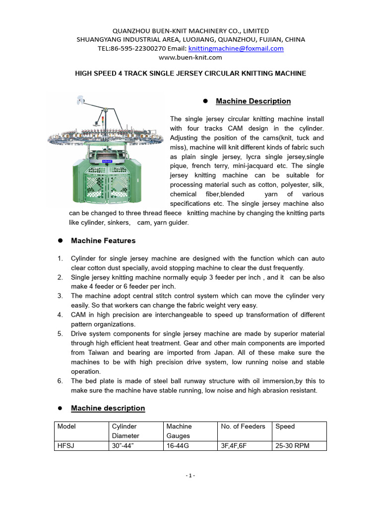 Catalogue For High Speed 4 Track Single Jersey Circular Knitting ...