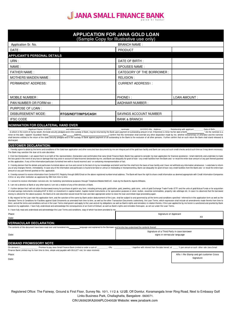 Gold Loan Application Form | PDF | Loans | Banks
