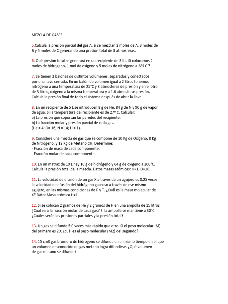 Mezcla de Gases | PDF | Gases | Mole (Unidad)