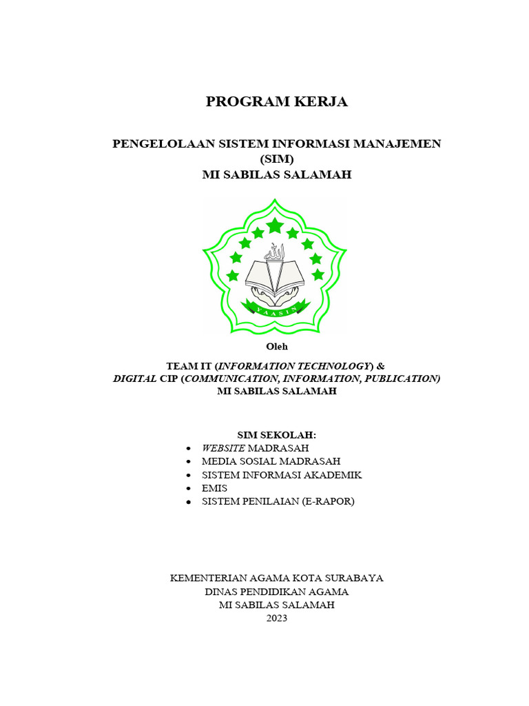 Program Kerja Pengelola SIM Sekolah (Tim IT CIP) - SIM Sekolah | PDF