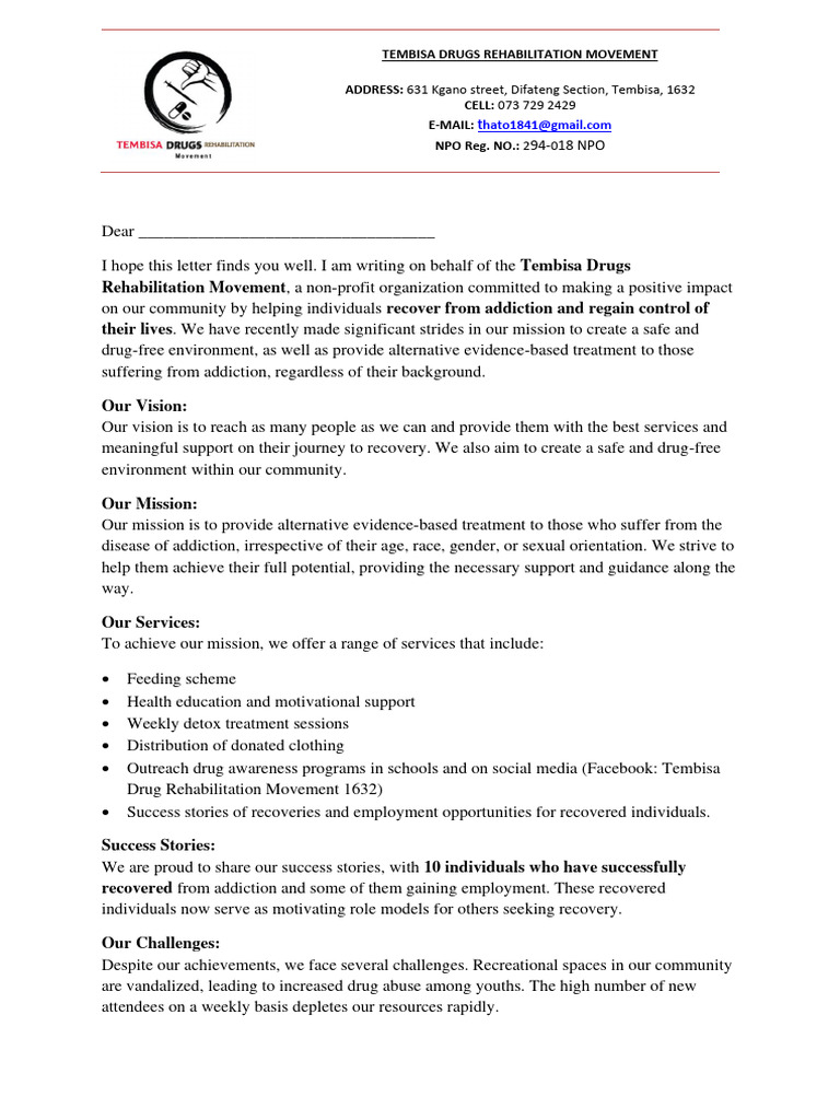 Donation Proposal Letter | Download Free PDF | Drug Rehabilitation