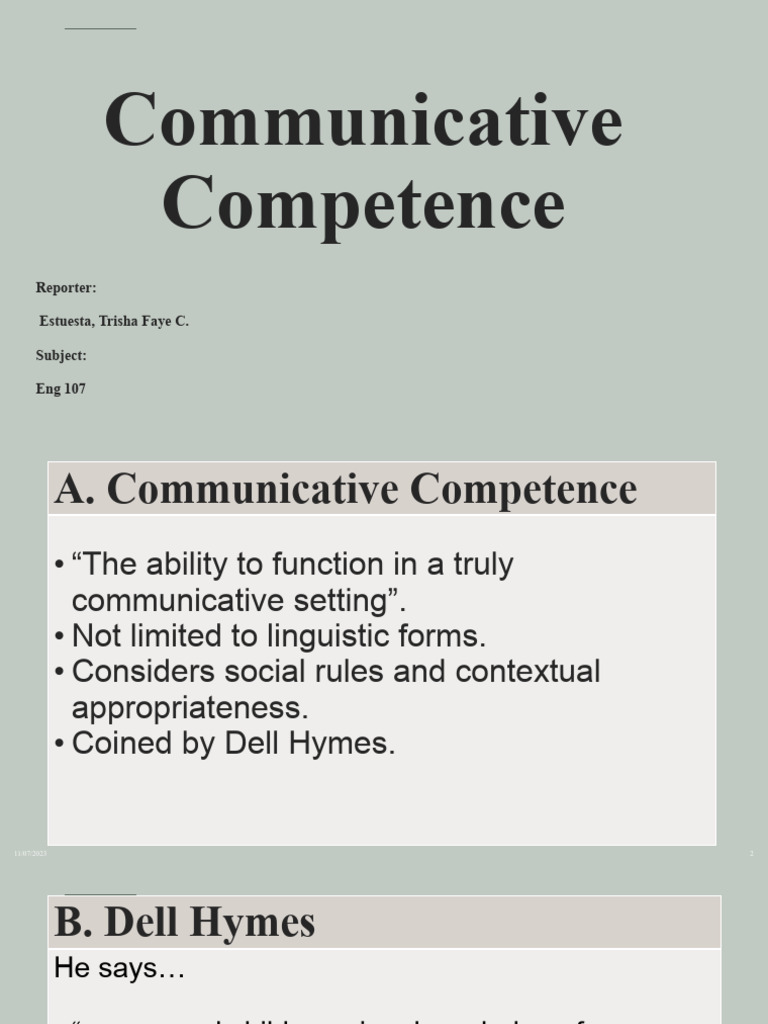 Eng 107 Communicative Competence | PDF | Linguistics | Human Communication