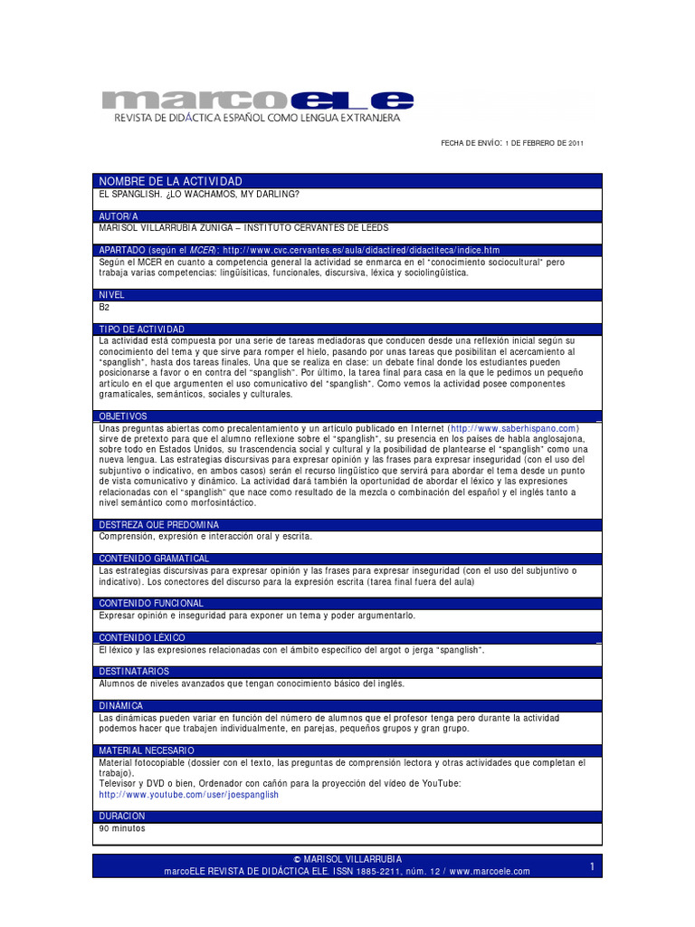 El Spanglish 1 | PDF | Idioma en Inglés | Lengua española