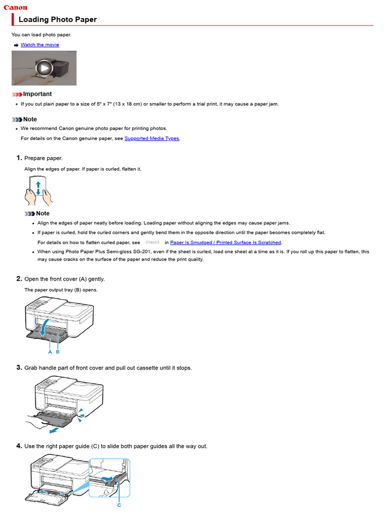 Canon _ Inkjet Manuals _ TR4500 series _ Loading Photo Paper | PDF | Printer (Computing) | Paper