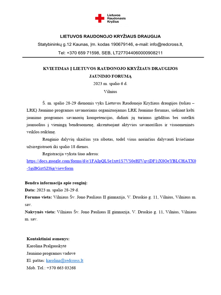 Kvietimas Į LRK Forumą | PDF