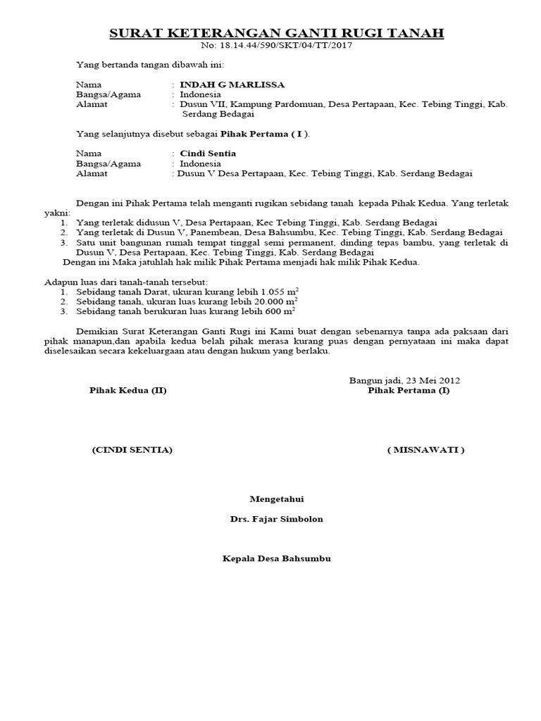 Surat Perjanjian Ganti Rugi | PDF