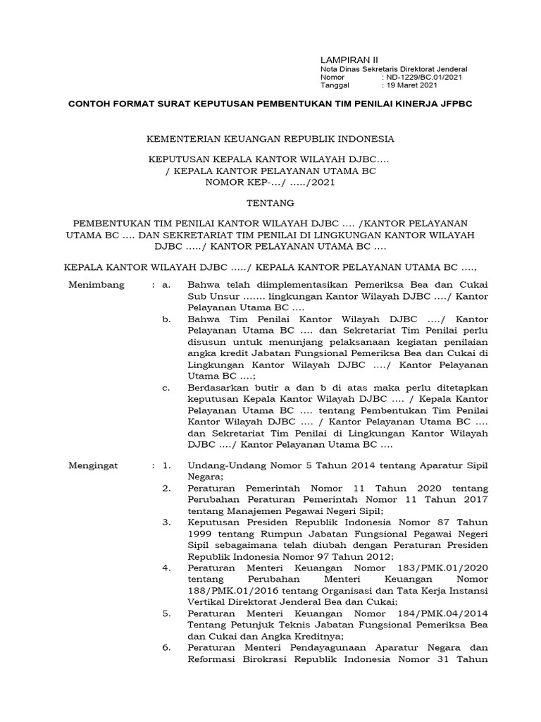 Lampiran 2 Contoh Format KEP Tim Penilai | PDF | Pengelolaan Keuangan ...