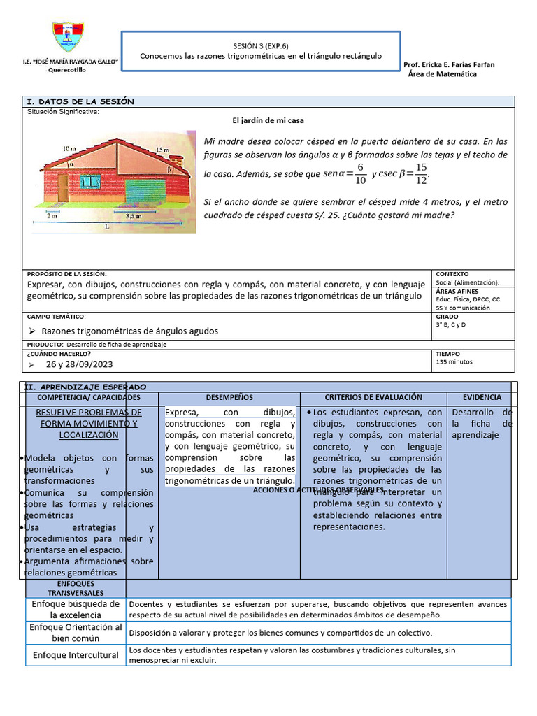 Sesión de Aprendizaje 03 Eda 6 3ero | PDF | Maestros | Enseñando
