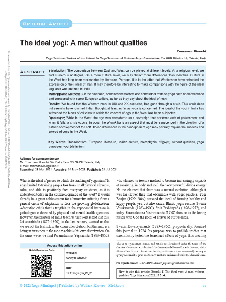 The Ideal Yogi A Man Without Qualities.6 | PDF | Hindu Philosophy | Yoga