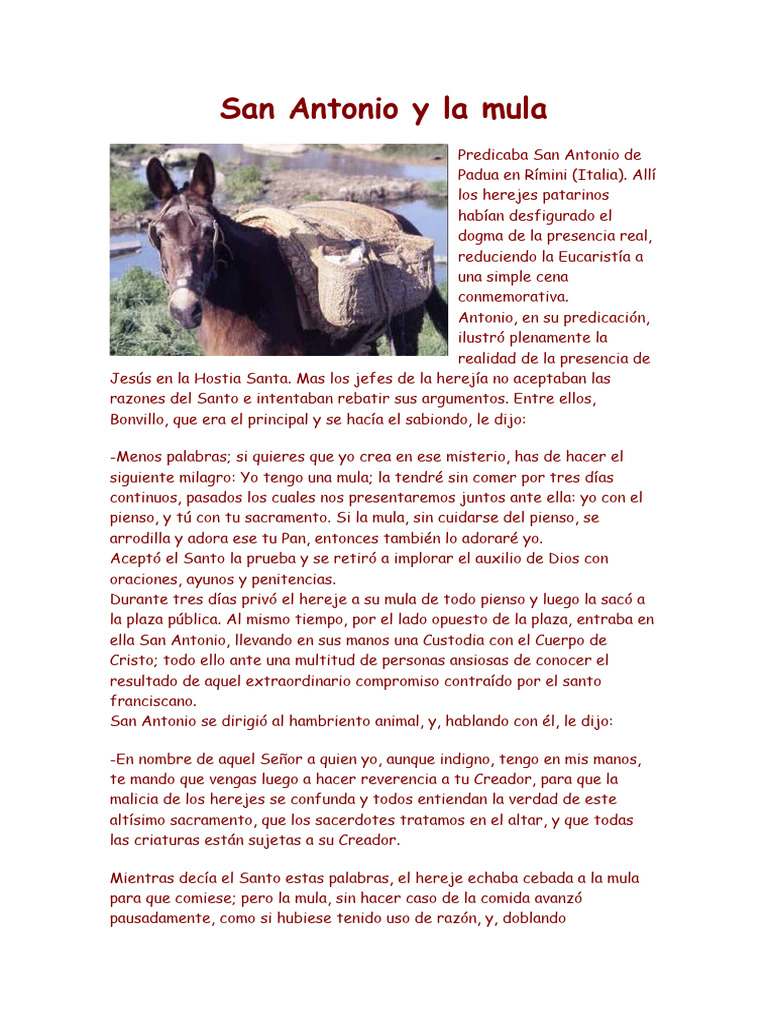 San Antonio y La Mula | PDF | eucaristía | Creencia religiosa y doctrina